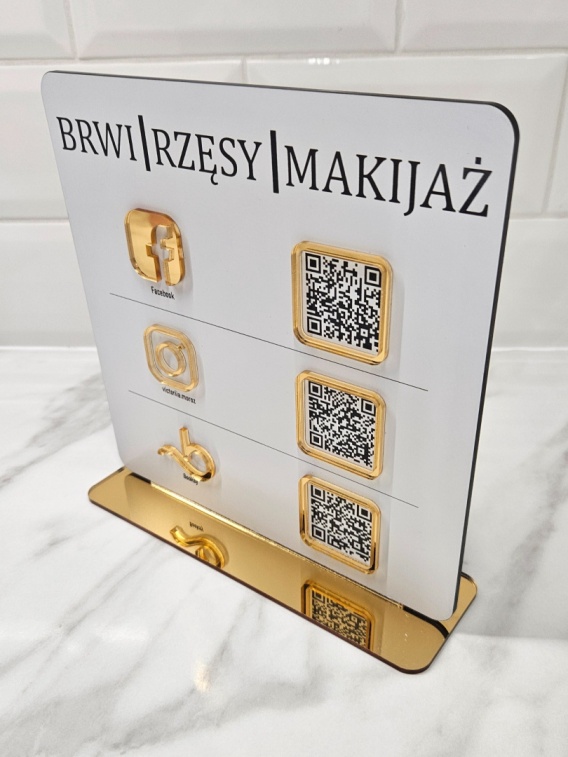 Prezenter stand stojak na recepcję z 3 kodami QR i napisem grawerowanym ...